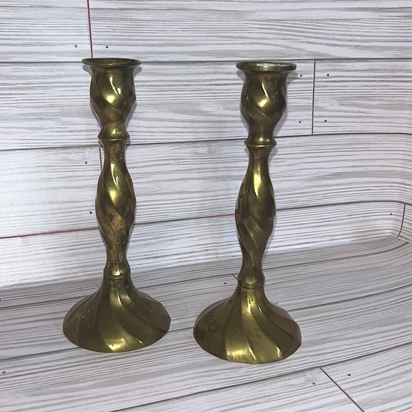 Vintage | Accents | Vintage Brass India Candlesticks Pair Two Patina ...
